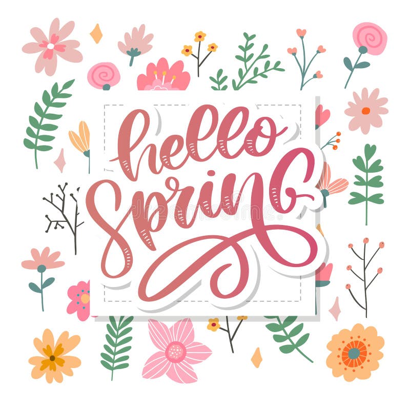 Hello Spring Flowers Text Background Lettering Slogan Stock ...