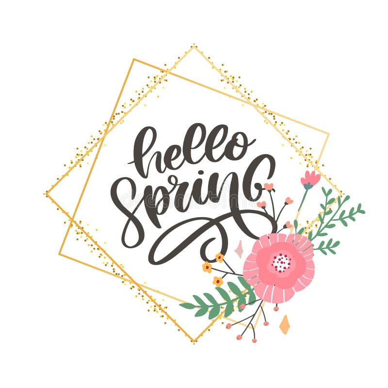 Hello Spring Flowers Text Background Lettering Slogan Stock ...