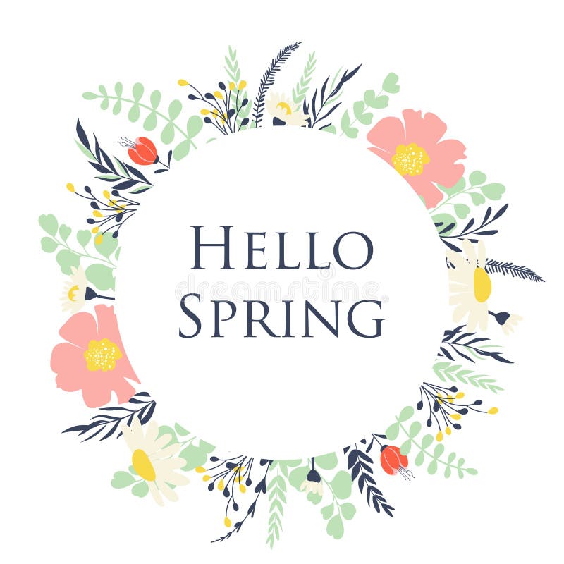 Hello Spring. Frame with Flowers on White Background Stock Vector ...