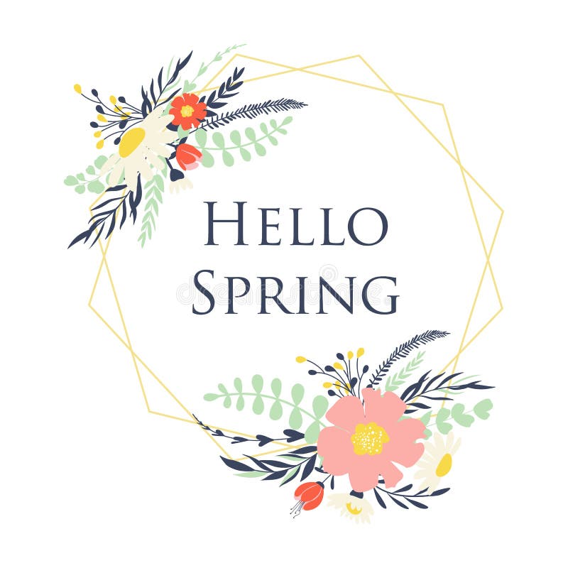 Hello Spring. Frame with Flowers on White Background Stock Vector ...