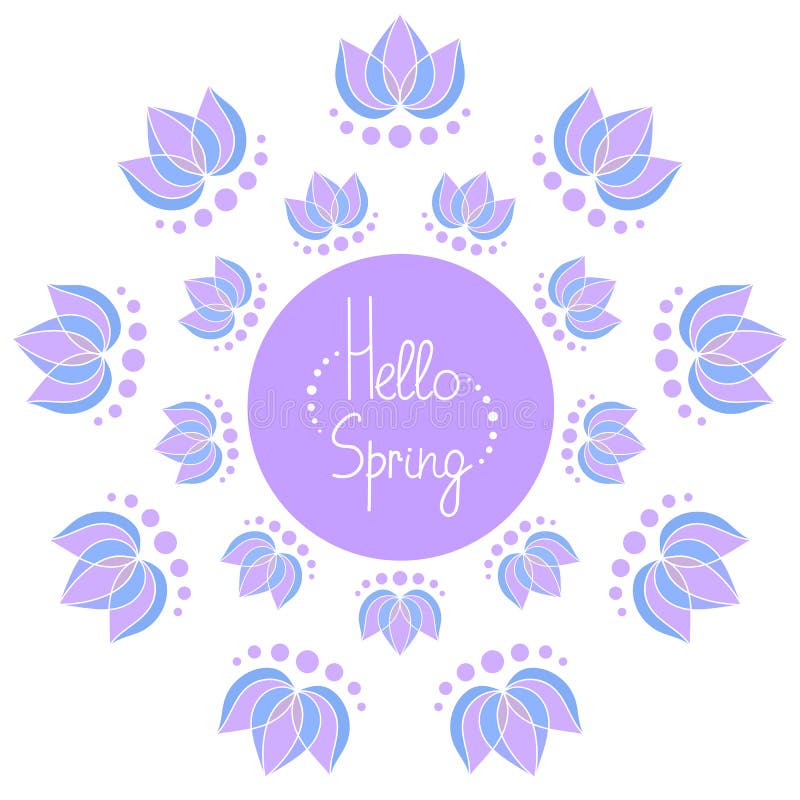 Hello Spring Frame with Lotuses Stock Vector - Illustration of floral ...