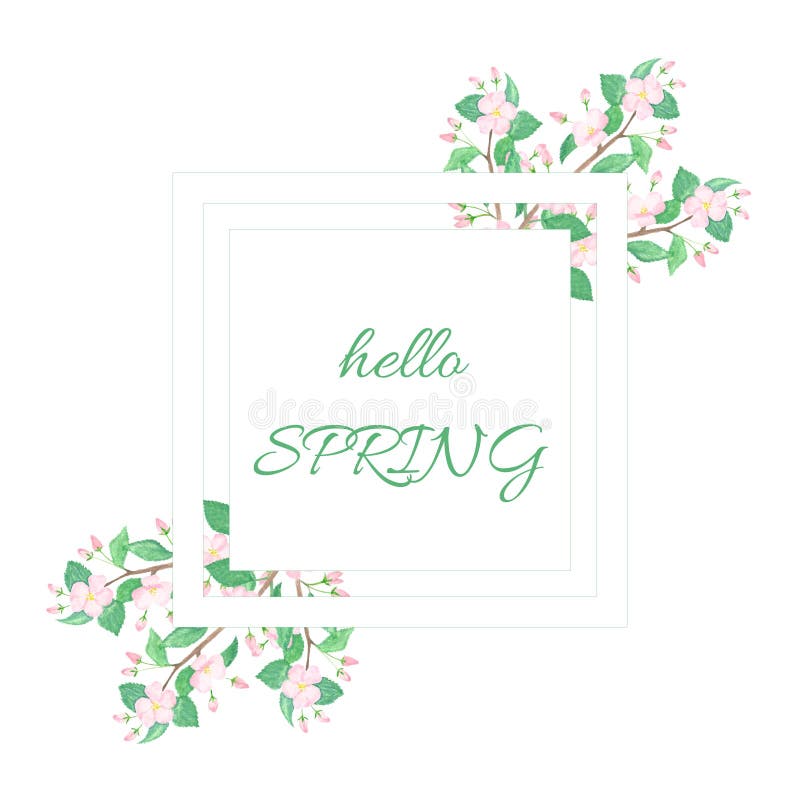 Hello Spring Frame Made of Apple Tree Branches Painted in Watercolor ...