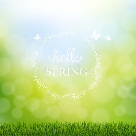 Hello Spring with Grass Border Stock Vector - Illustration of postcard ...