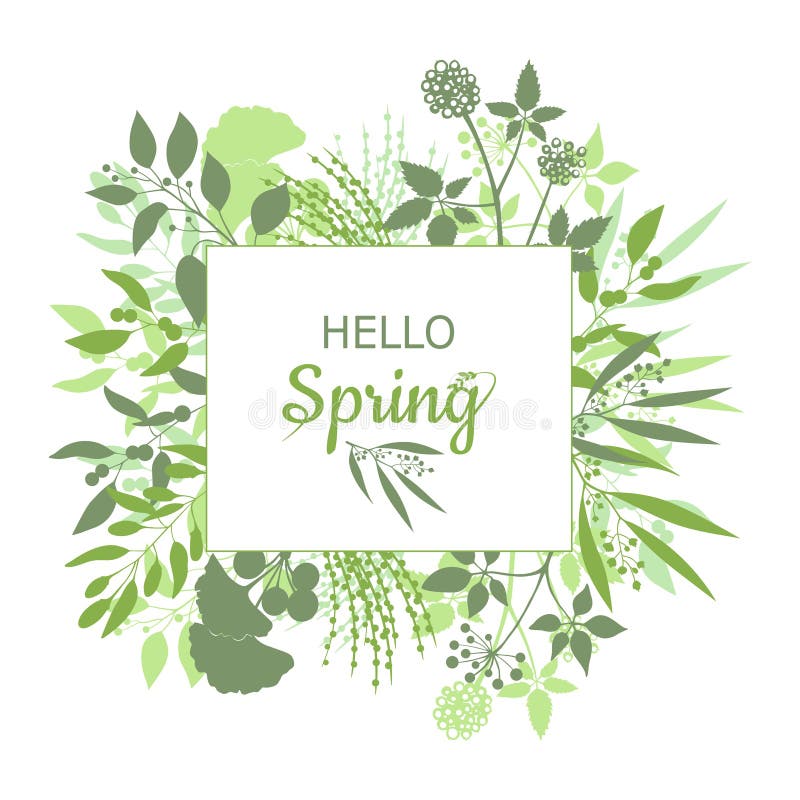 Hello Spring Green Card Design with a Textured Abstract Background and ...