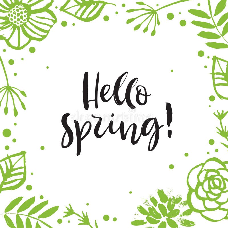 Hello Love Greeting Card with Lettering and Flower Wreath. Stock Vector ...