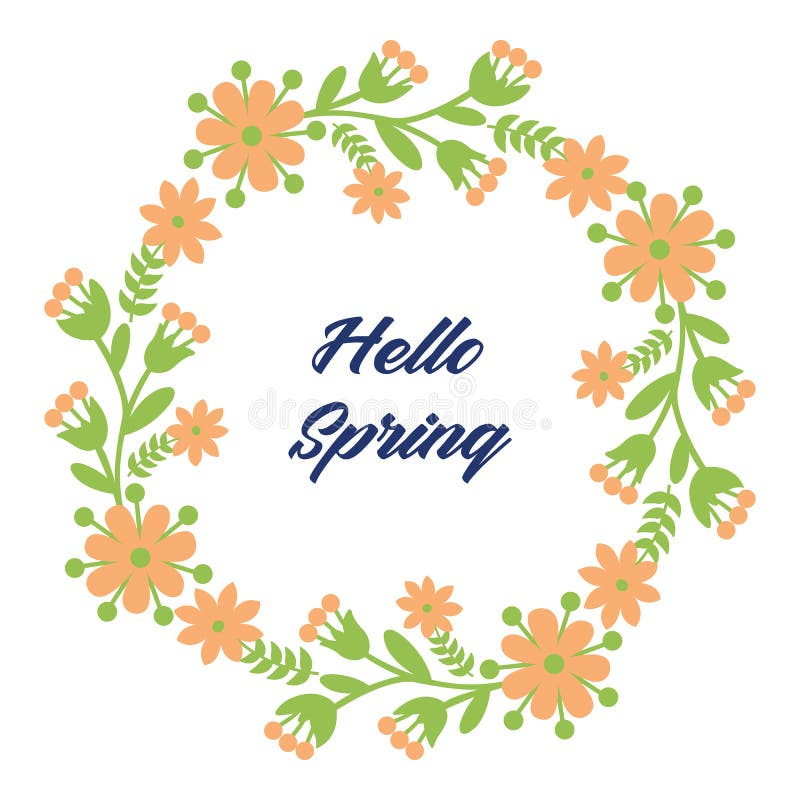 Hello Spring Greeting Modern Card Design, with Elegant Leaf and Wreath ...
