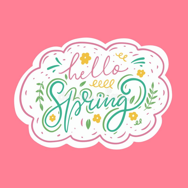 Hello Spring Hand Drawn Calligraphy. Doodle Cartoon Style Stock Vector ...