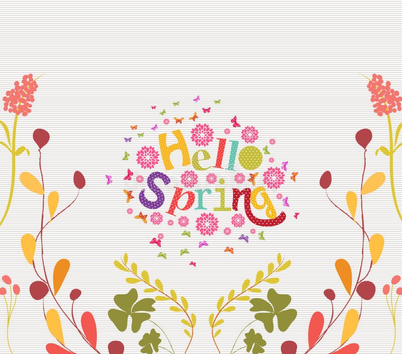 Hello Spring Hand Drawn Floral Frame Background Stock Vector ...