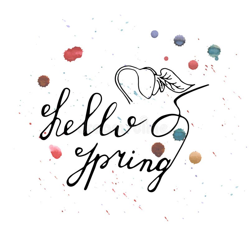 Hello Spring Hand Drawn Lettering Stock Vector - Illustration of ...