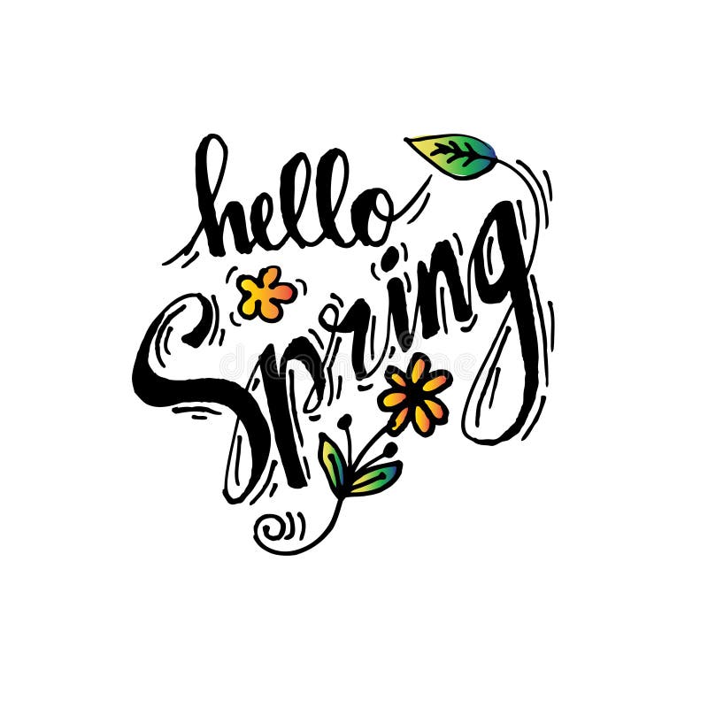 Hello Spring. Hand Lettering. Stock Vector - Illustration of message ...