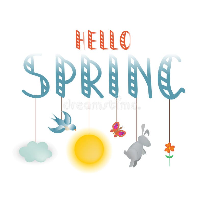Hello Spring Handwritting Phrase with Ropes and Spring Symbols on it ...