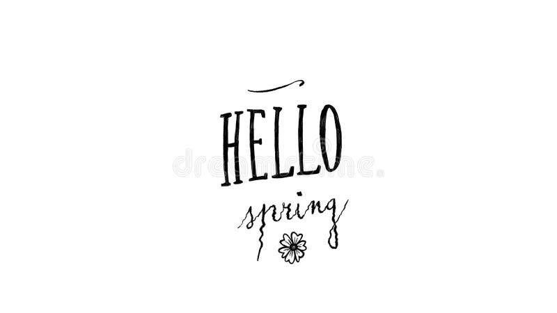 Hello Spring Headline with Decorations. Animated Hand Drawn Calligraphy ...