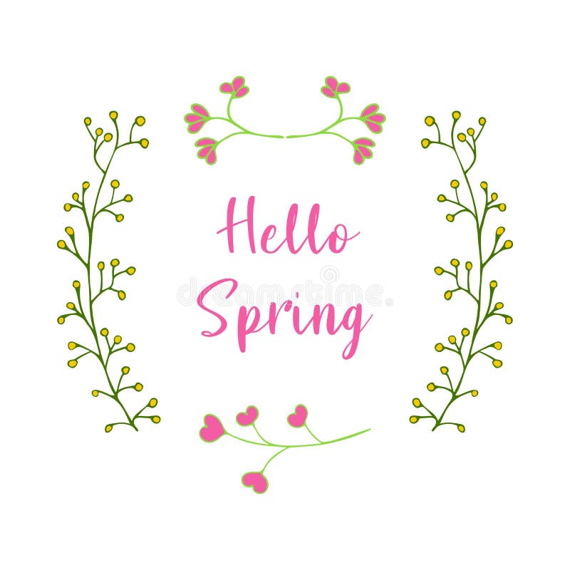 Hello Spring Inscription in a Frame from Different Branches with Leaves ...