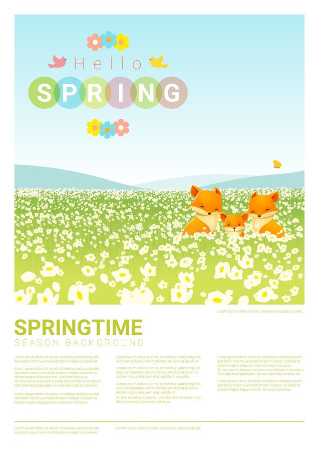 Hello Spring Landscape Background with Bear Stock Vector - Illustration ...