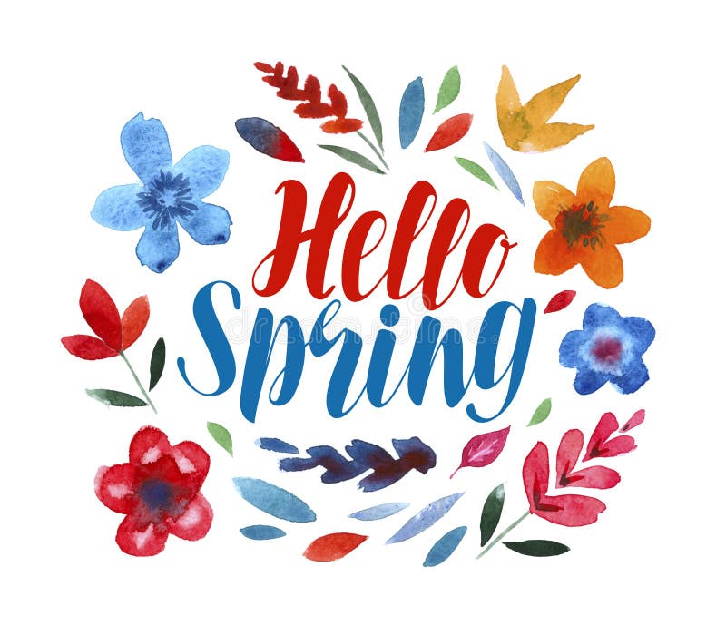 Hello Spring, Lettering. Flower Pattern Stock Illustration ...