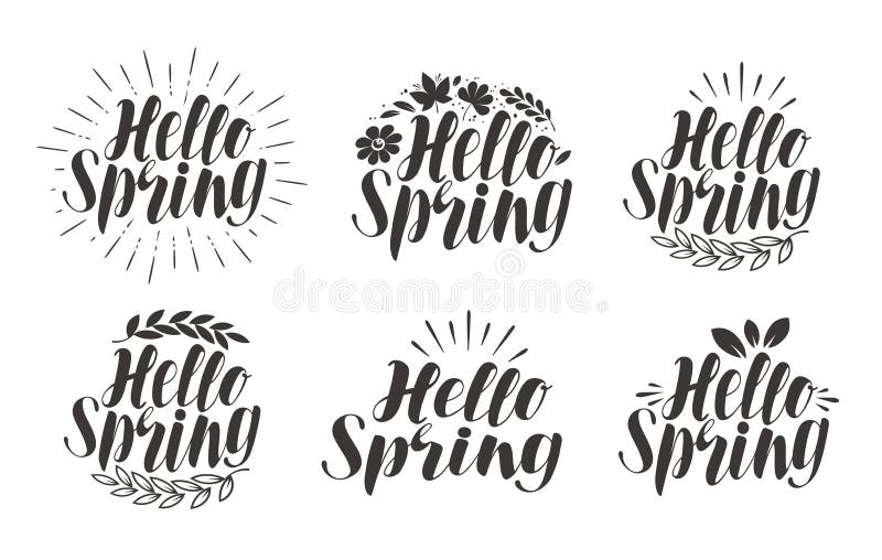 Hello Spring, Lettering. Label Set, Calligraphy Stock Vector ...