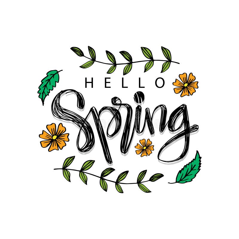 Hello Spring Lettering in Modern Calligraphy Style Stock Vector ...