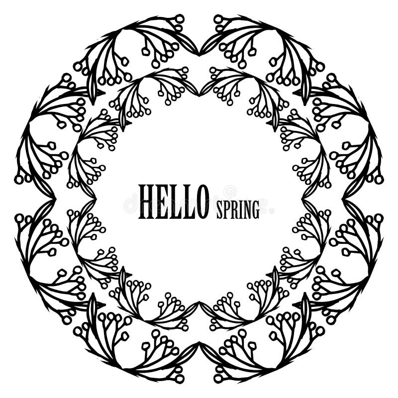 Hello Spring Lettering Text with Various Crowd of Leaf Flower Frame ...