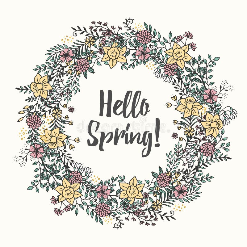 Spring Lettering Greeting Card. Rabbits with Folk Nordic Floral ...
