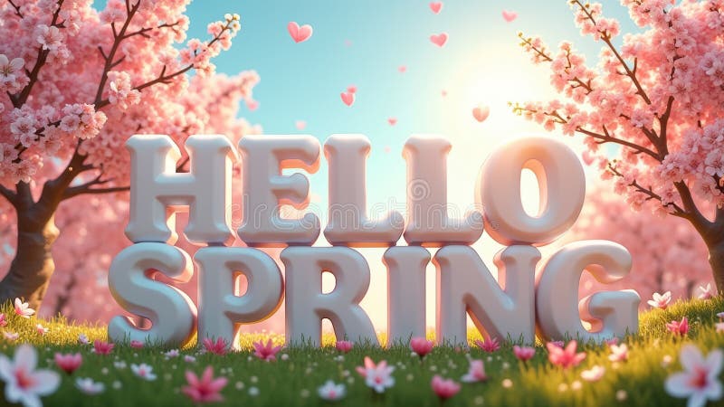 Whimsical Spring Meadow Blossoming Trees Flowers Stock Photos - Free ...