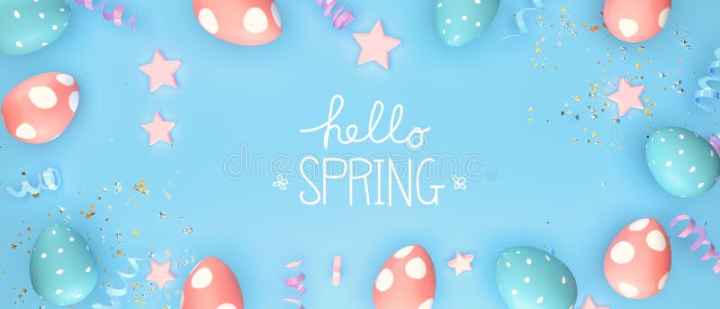 Hello Spring Message with Easter Eggs Stock Illustration - Illustration ...