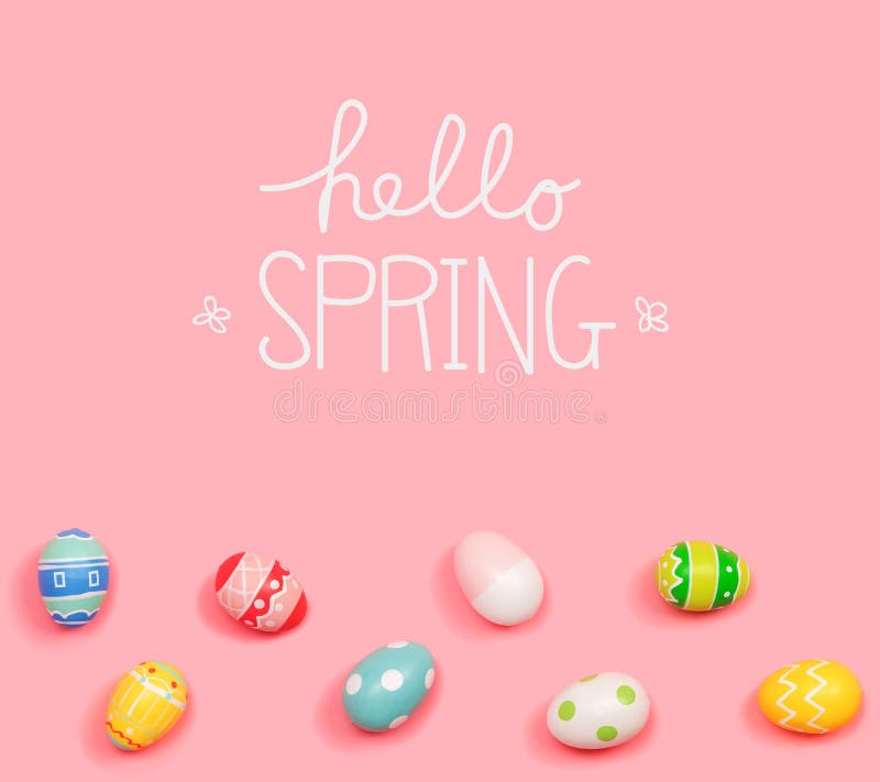 Hello Spring Message with Easter Eggs Stock Illustration - Illustration ...