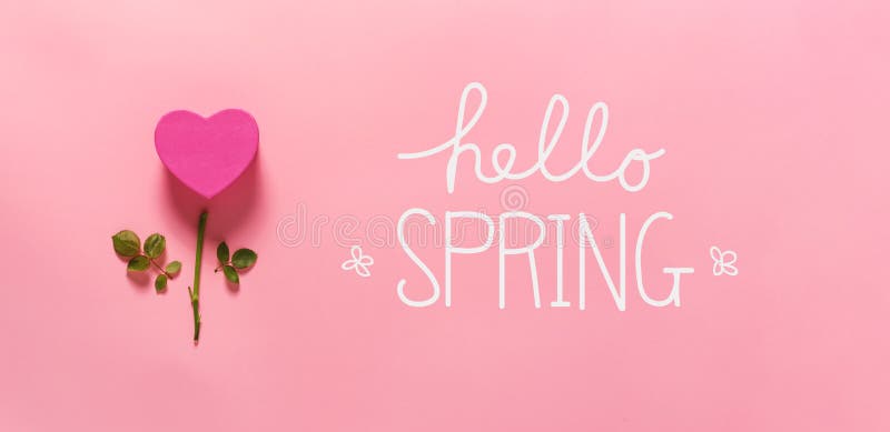 Hello Spring Message with Heart Flower Stock Illustration ...