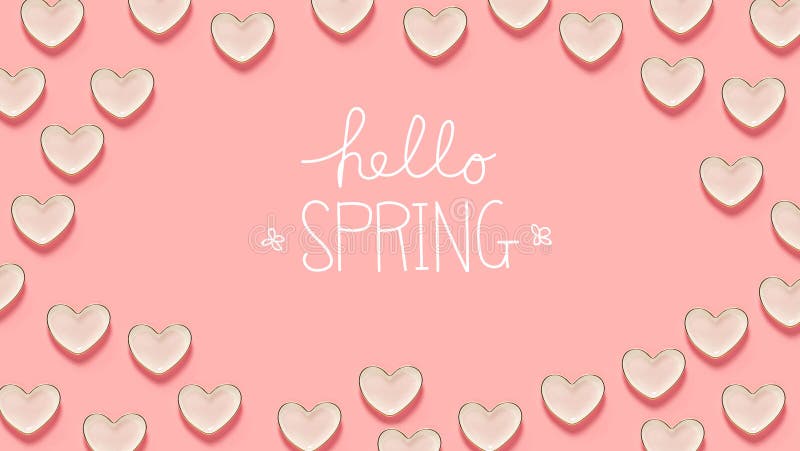 Hello Spring Message with Many Heart Dishes Stock Illustration ...