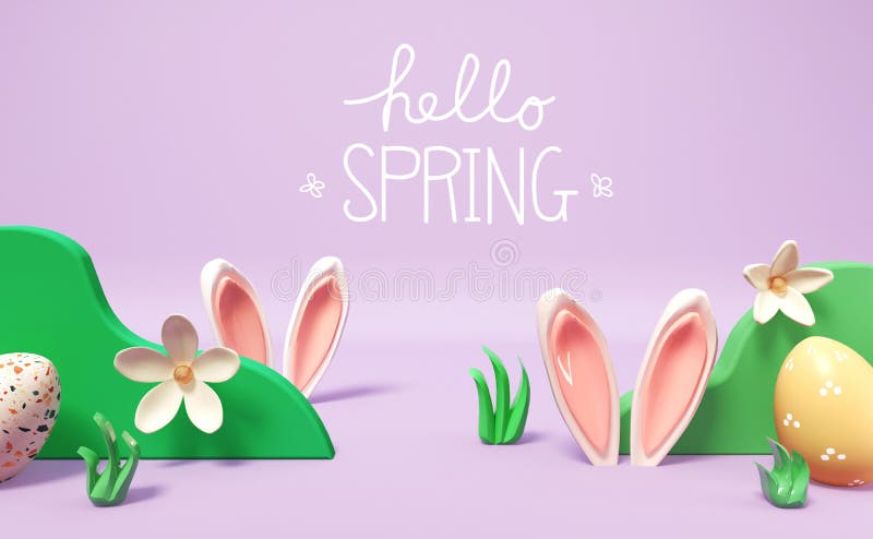 Hello Spring Message with Rabbit Ears Stock Illustration - Illustration ...