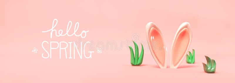 Hello Spring Message with Rabbit Ears Stock Illustration - Illustration ...