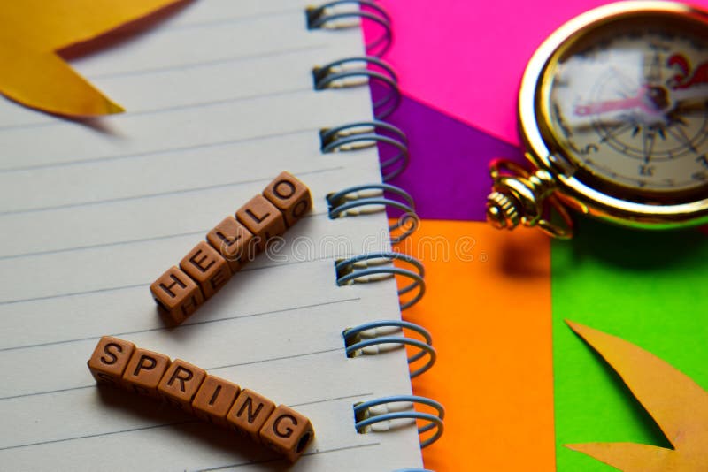 Hello Spring Message Written on Wooden Blocks. Vacation and Travel ...