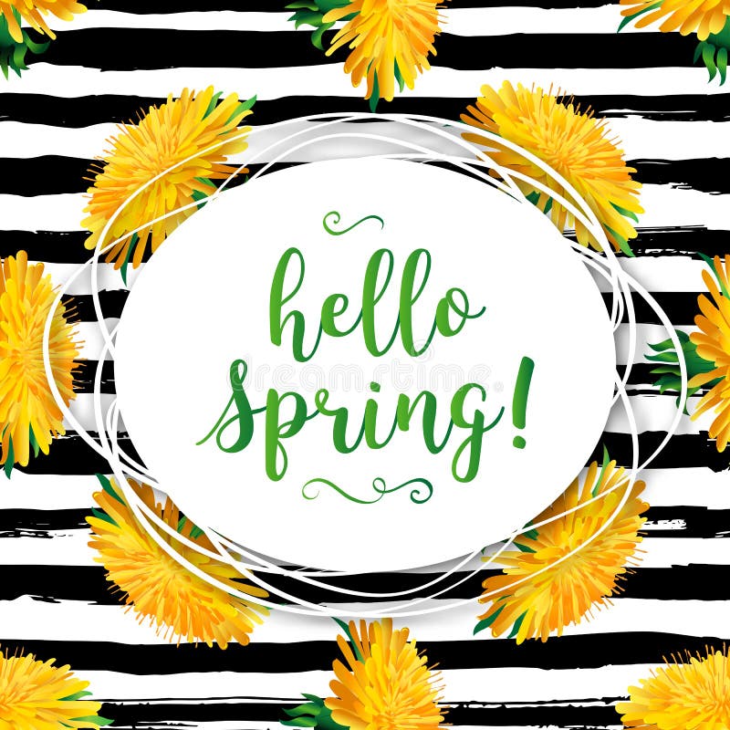 Hello Spring Modern Background, Spring Flowers Yellow Dandelion. Trendy ...
