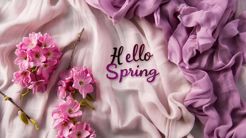 Hello Spring - Modern Calligraphy Inspirational Text on Delicate Fabric ...