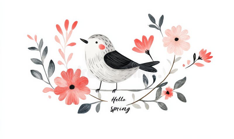 Hello Spring - Modern Calligraphy Inspirational Text on Floral ...