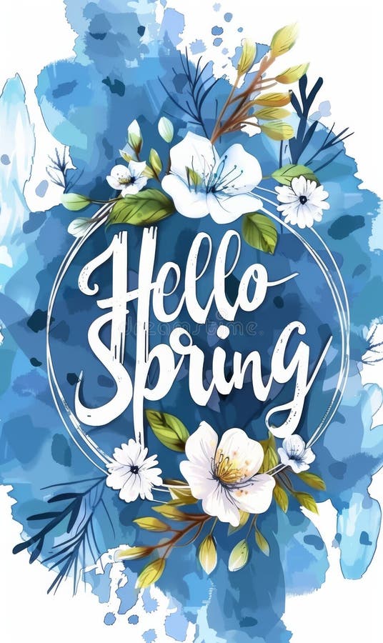 Hello Spring - Modern Calligraphy Inspirational Text on Multicolored ...