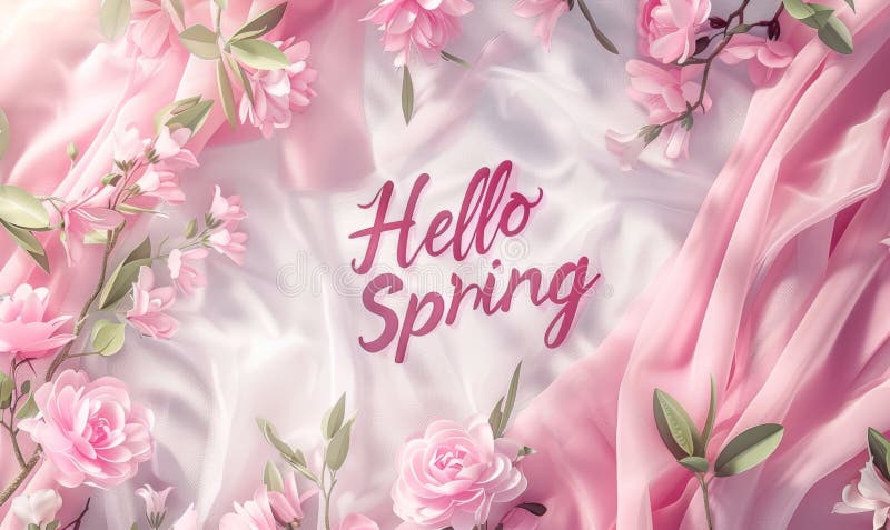Hello Spring - Modern Calligraphy Inspirational Text on Multicolored ...