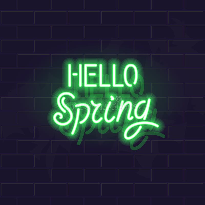 Hello Spring Neon Typography. Fluorescent Isolated Vector Handwritten ...
