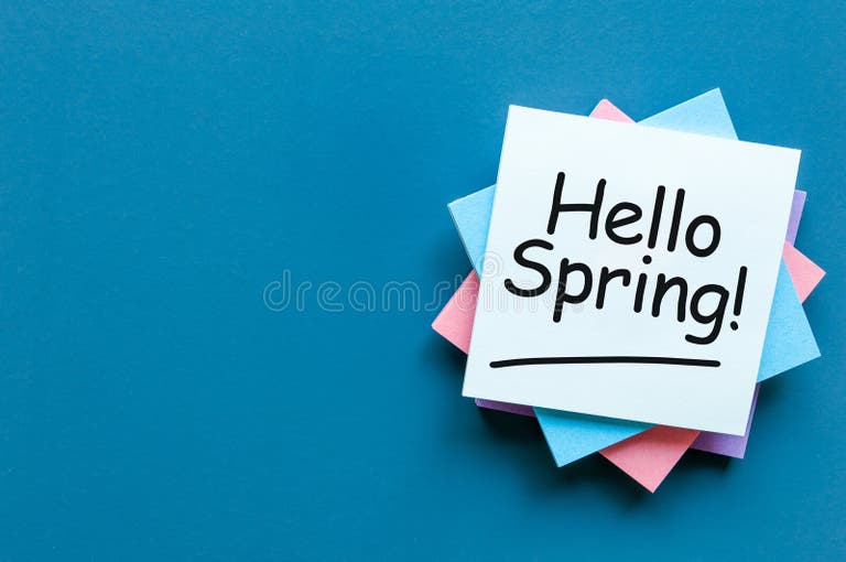 Hello Spring - Note at Work Place with Empty Space for Text, Mockup or ...