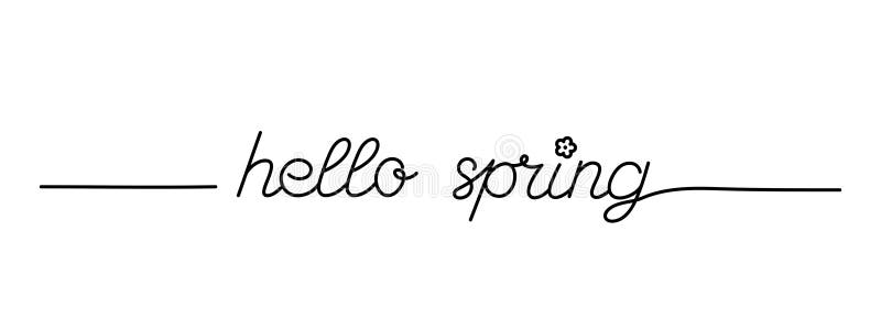 Hello Spring Phrase Continuous Line Drawing, Black Line Vector ...