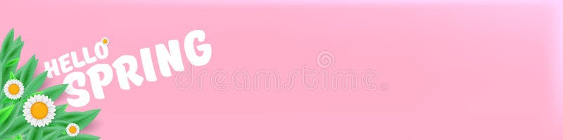 Hello Spring Pink Horizontal Banner with Text and Flowers on Soft Pink ...