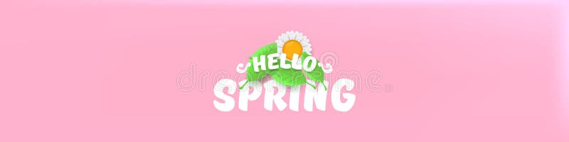 Hello Spring Pink Horizontal Banner with Text and Flowers on Soft Pink ...