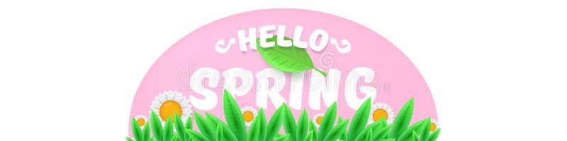 Hello Spring Pink and White Horizontal Banner with Text and Flowers ...