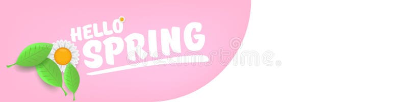 Hello Spring Pink and White Horizontal Banner with Text and Flowers ...