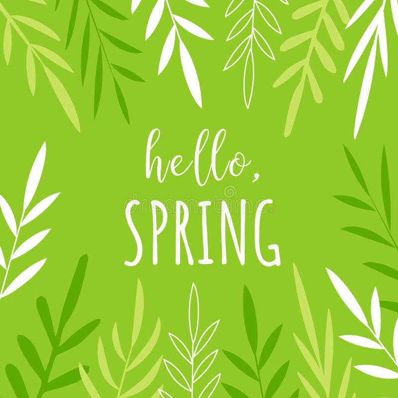 Hello Spring. Postcard with Hand-drawn Plant Elements. Doodle Style ...