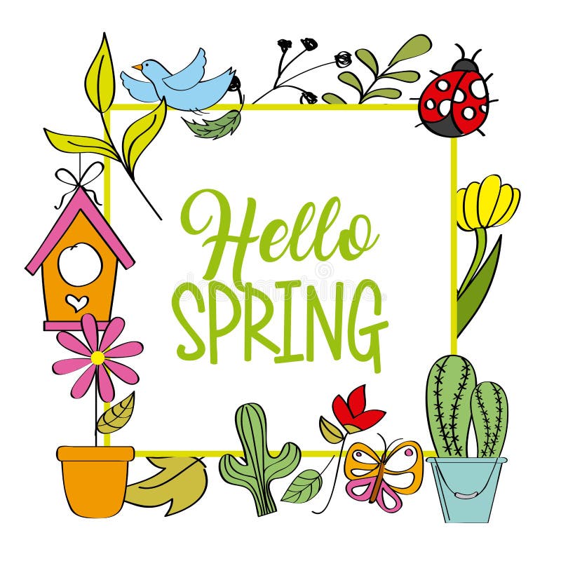 Hello Spring Floral Ladybug Flower Decoration Banner Stock Vector ...