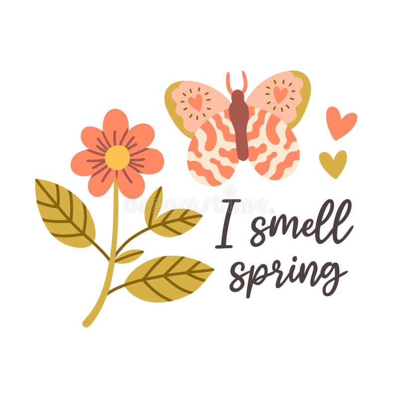 Hello Spring Quotes. Floral Springtime Hand Drawn Prints Design Stock ...