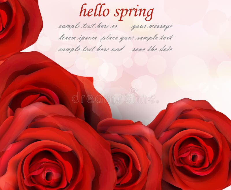 Hello Spring Red Roses Vector. Romantic Passional Greeting Card ...