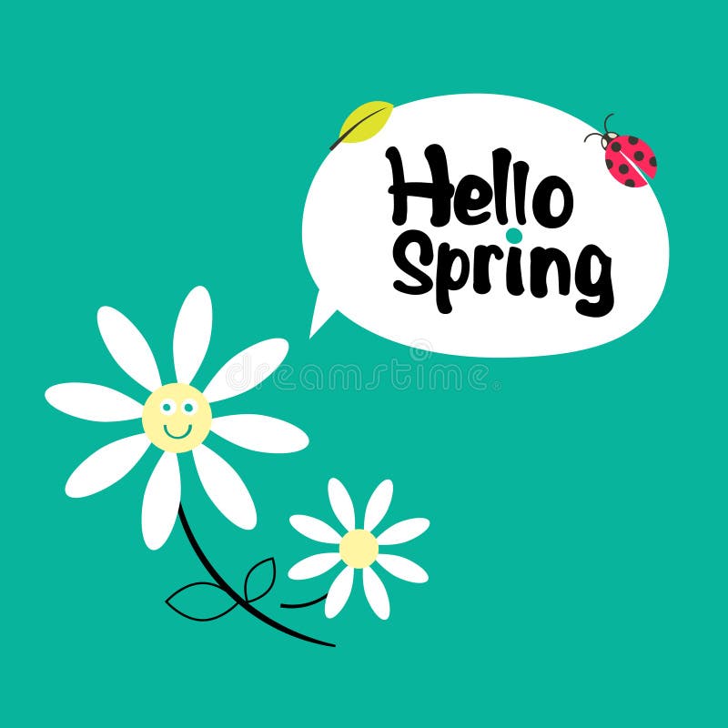 Hello Spring. Retro Funky Cartoon Stock Vector - Illustration of hand ...