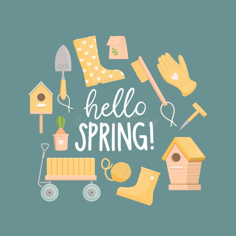 Hello Spring, Spring Set, Flat Design, Vector Stock Vector ...