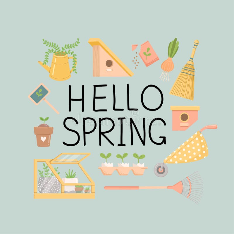 Hello Spring, Spring Set, Flat Design, Vector Stock Vector ...